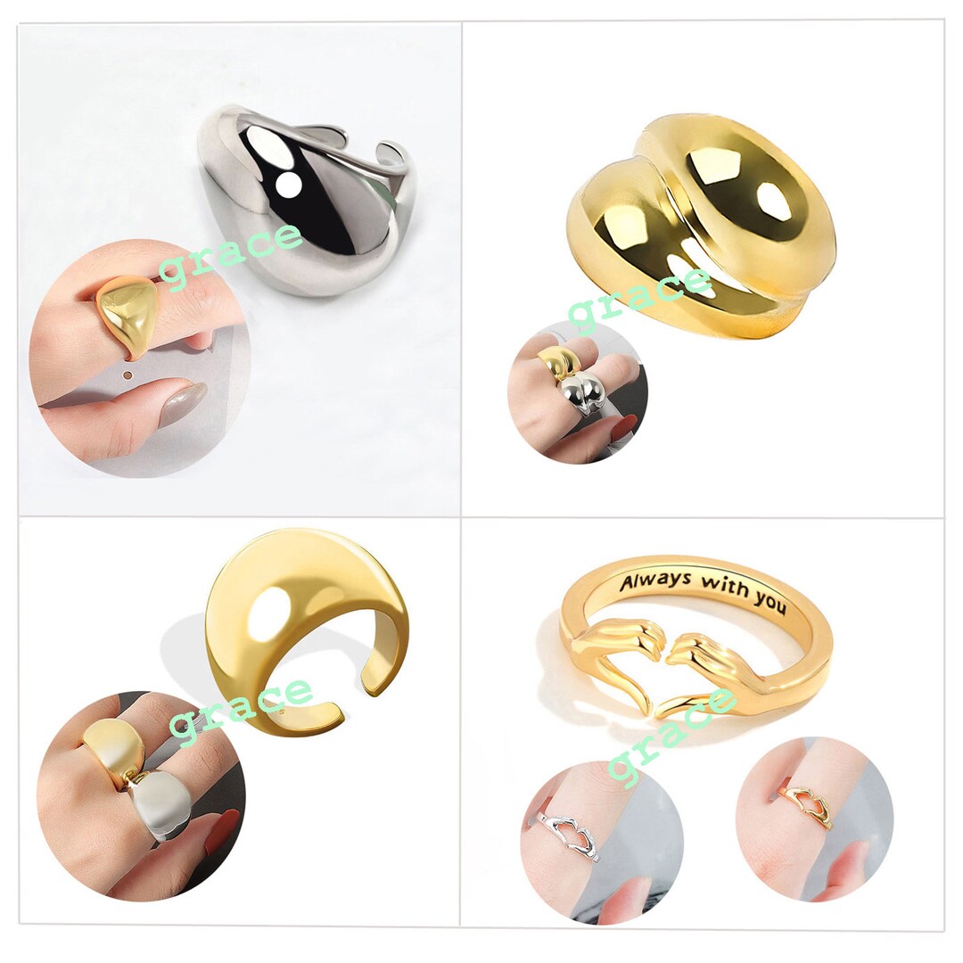 Wide Smooth Surface Ring Love Couple Adjustable Rings Brass Jewelry ...