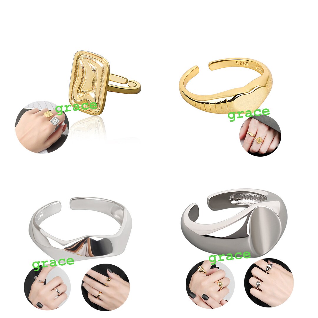 Rectangular Adjustable Rings Heart Couple Jewelry Brass Section Ring ...