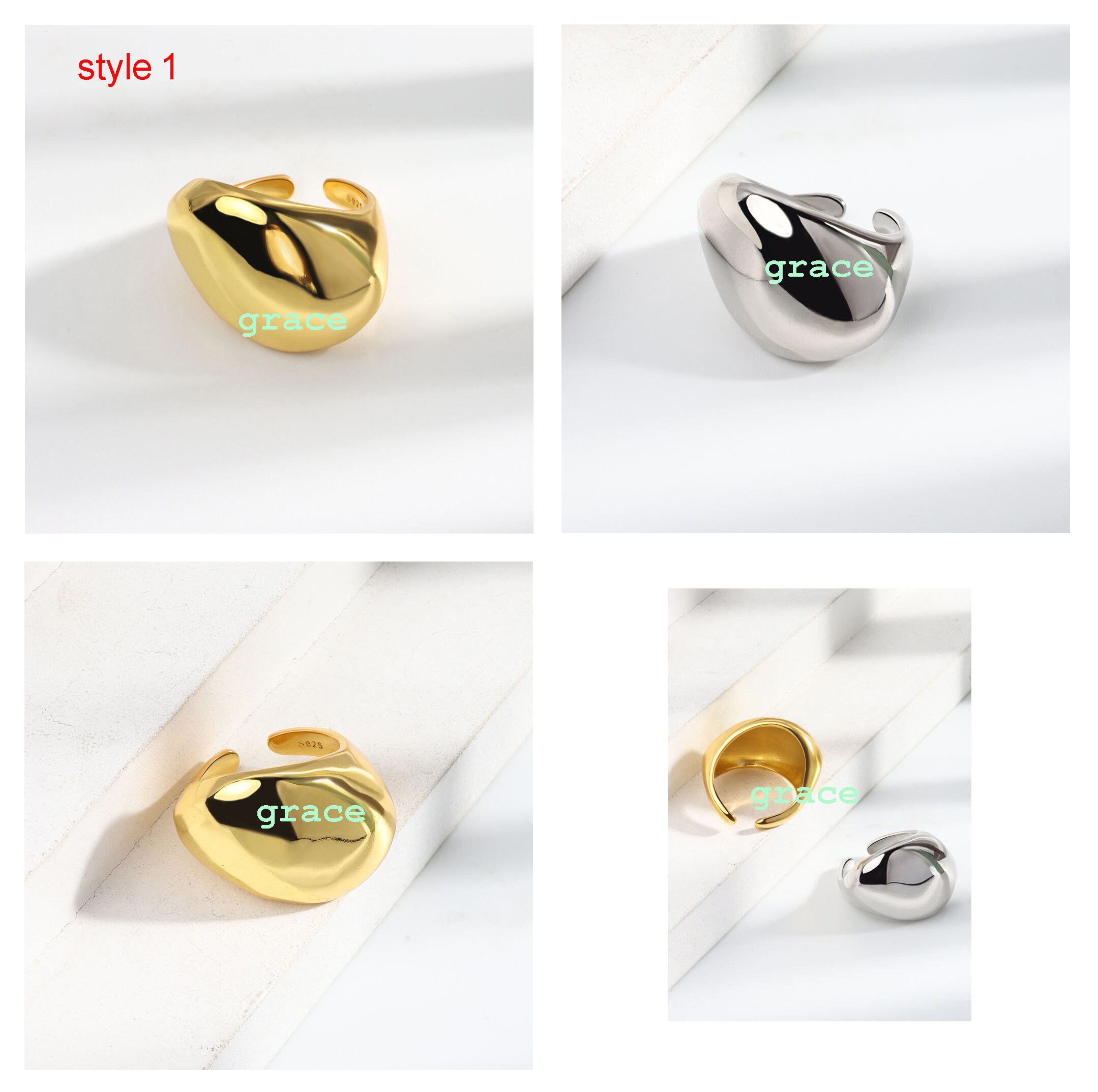 Wide Smooth Surface Ring Love Couple Adjustable Rings Brass Jewelry ...