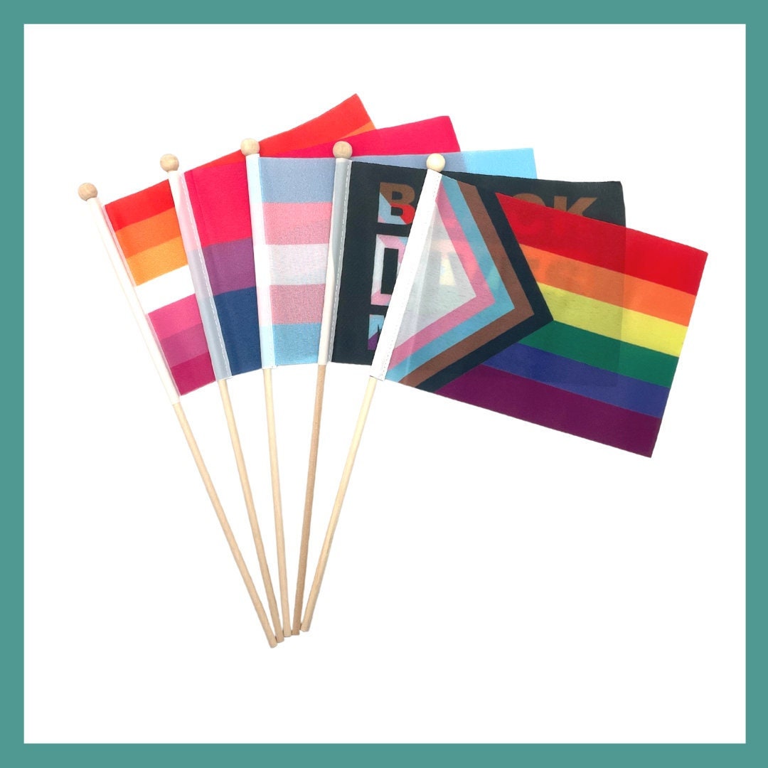 5 Assorted LGBTQ Pride Hand Flag With Eco Friendly Wooden Stick - Etsy