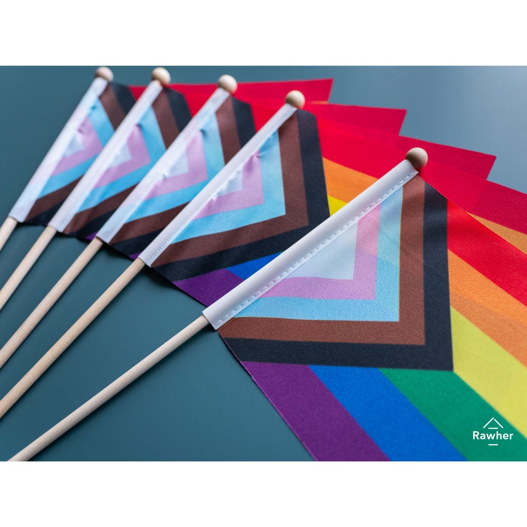 Pride Hand Flag Progress Pride Eco Hand Flag Wooden Pole - Etsy