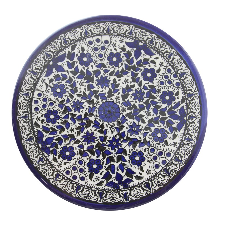 Handmade Palestinian Ceramic Platter, Blue Floral Serving Plate ...