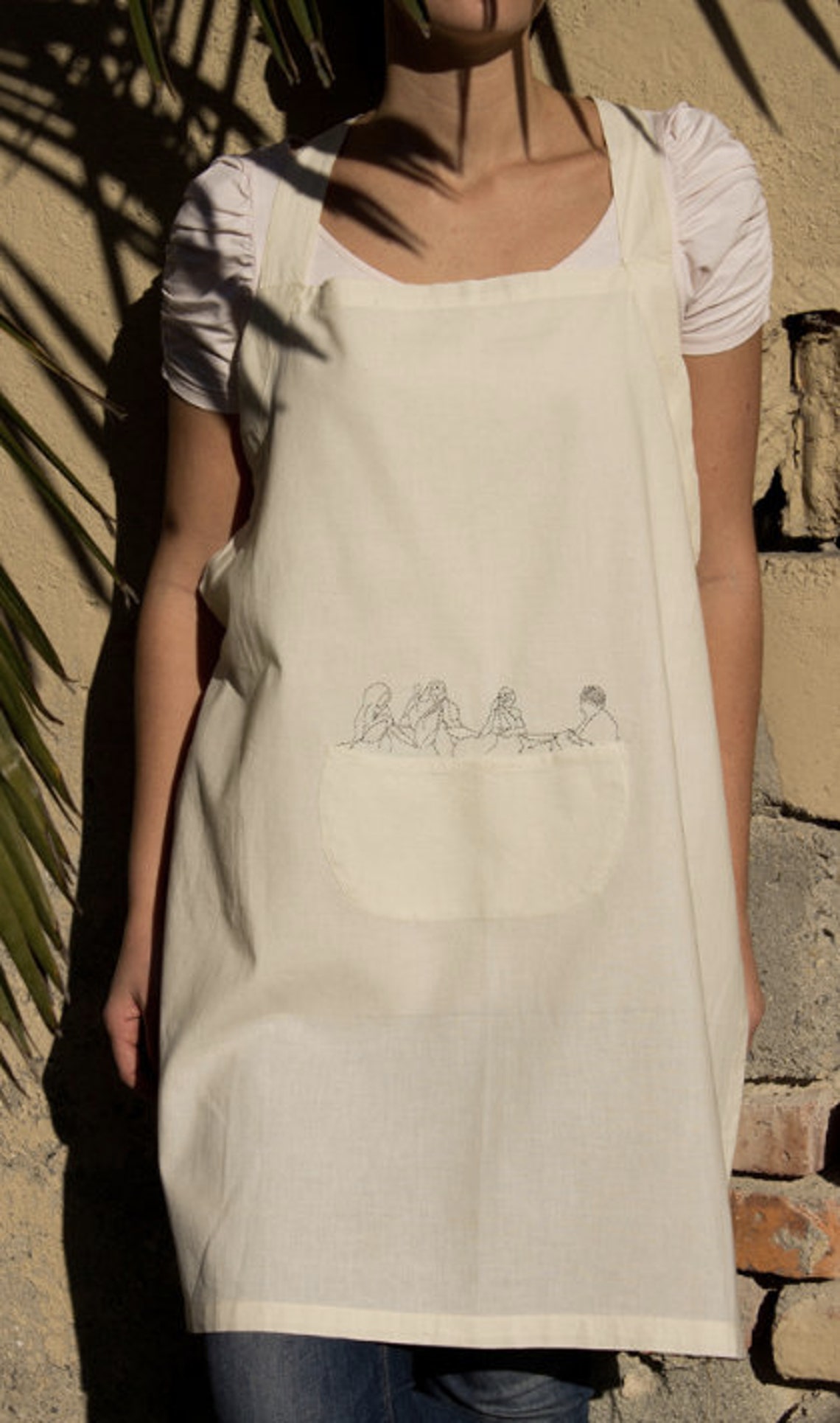 Hand Embroidered Apron, Apron With Pocket, One Size Fits All Apron ...