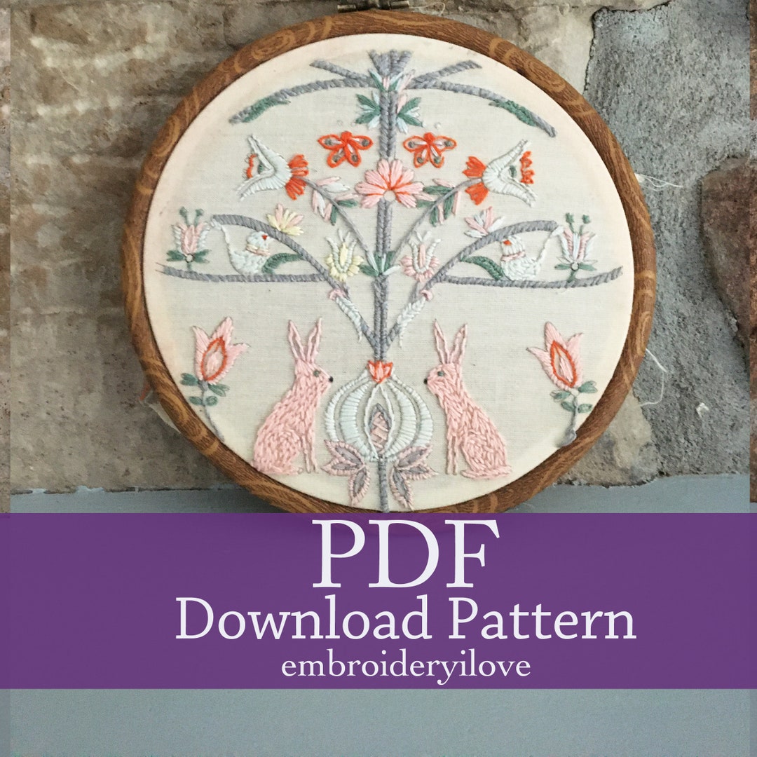 Cute Modern Folk Art Rabbit Design Hand Embroidery Download Pattern ...