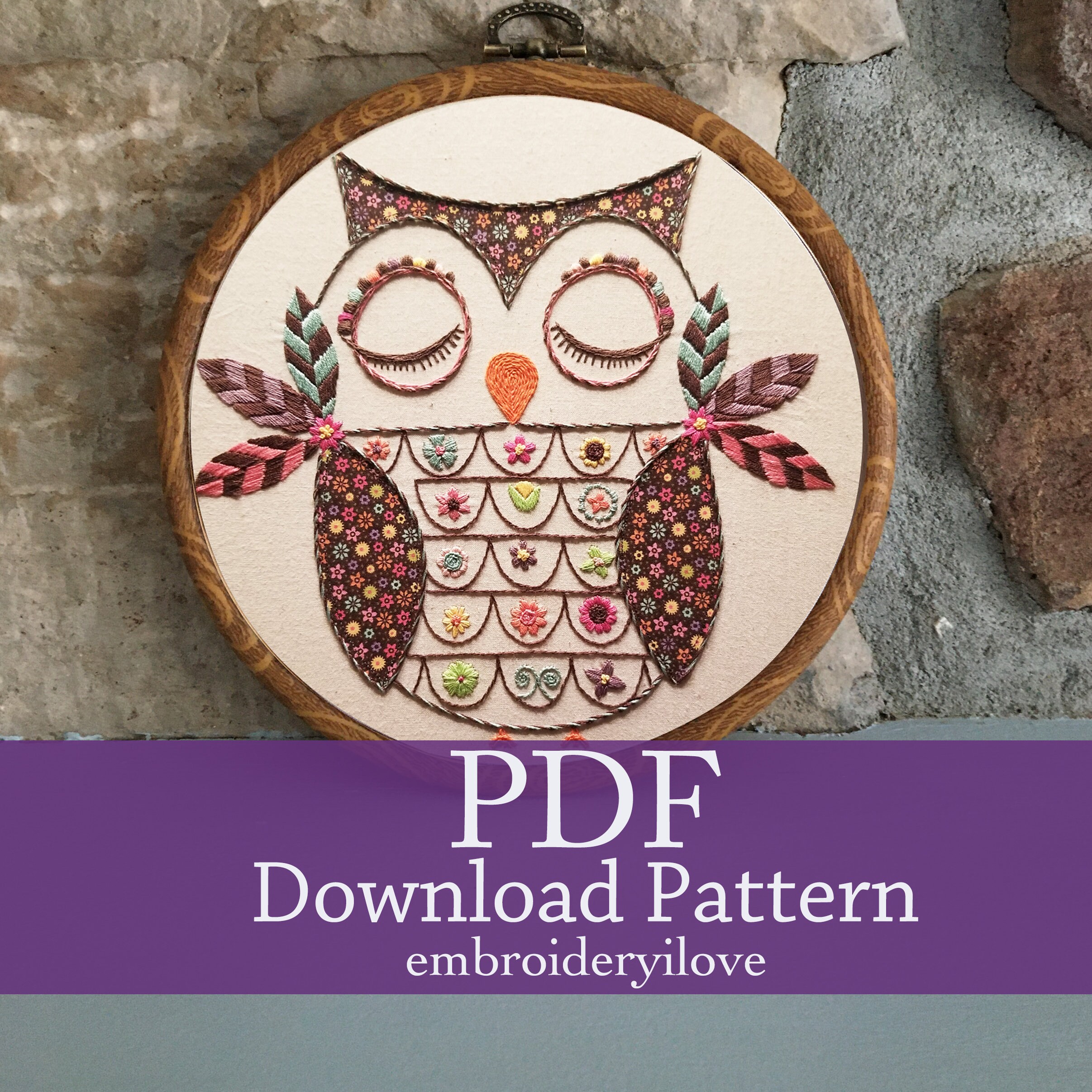 Cute Big Modern Barn Owl Design Hand Embroidery Download Pattern ...