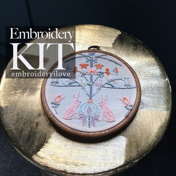 Cute Modern Folk Art Rabbit Vintage Floral Design Hand - Etsy