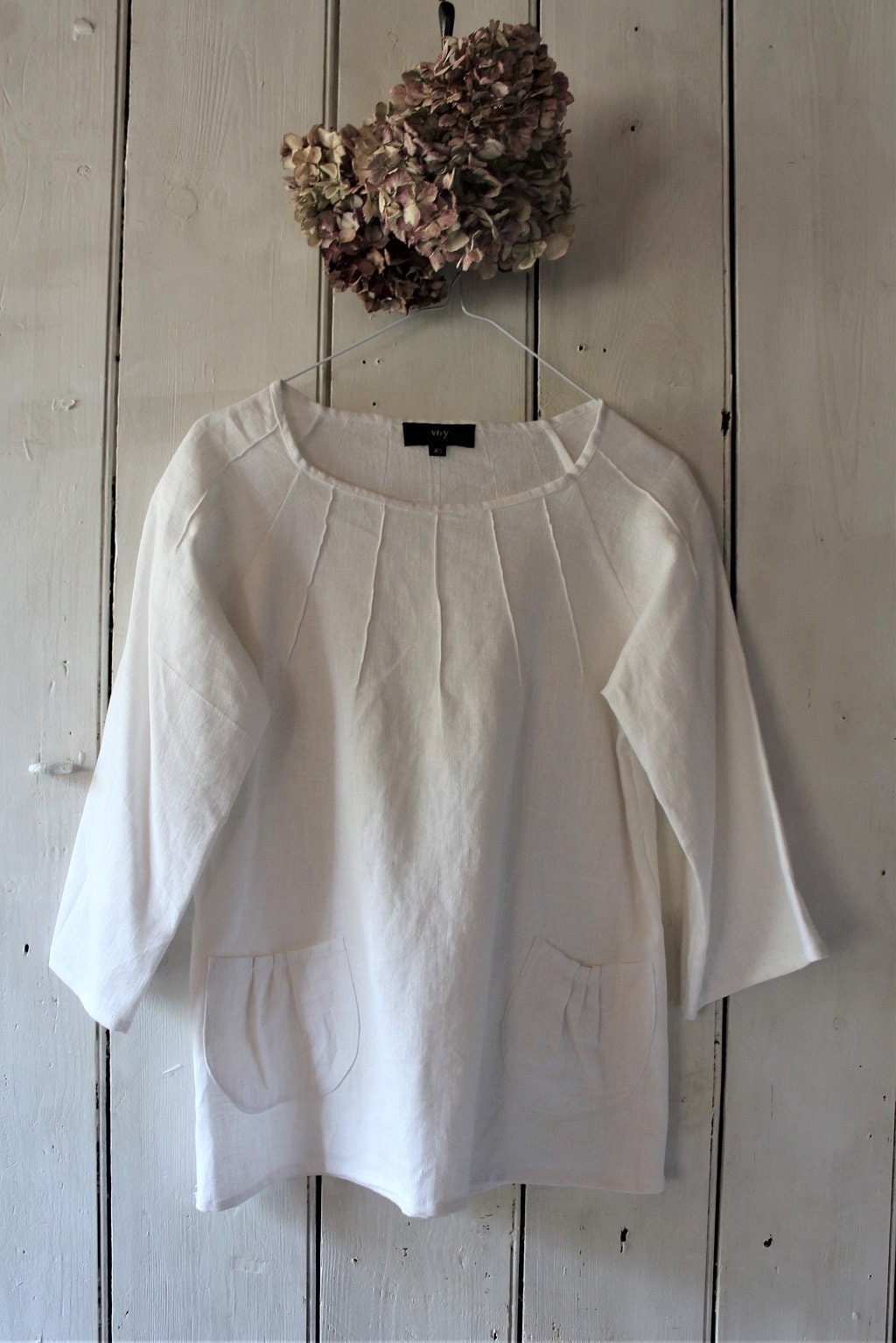 Linen Top Pintuck Details Pockets Slightly Loose Cut - Etsy