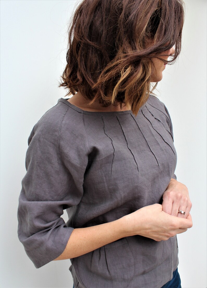 Linen Top Pintuck Details Pockets Slightly Loose Cut - Etsy UK