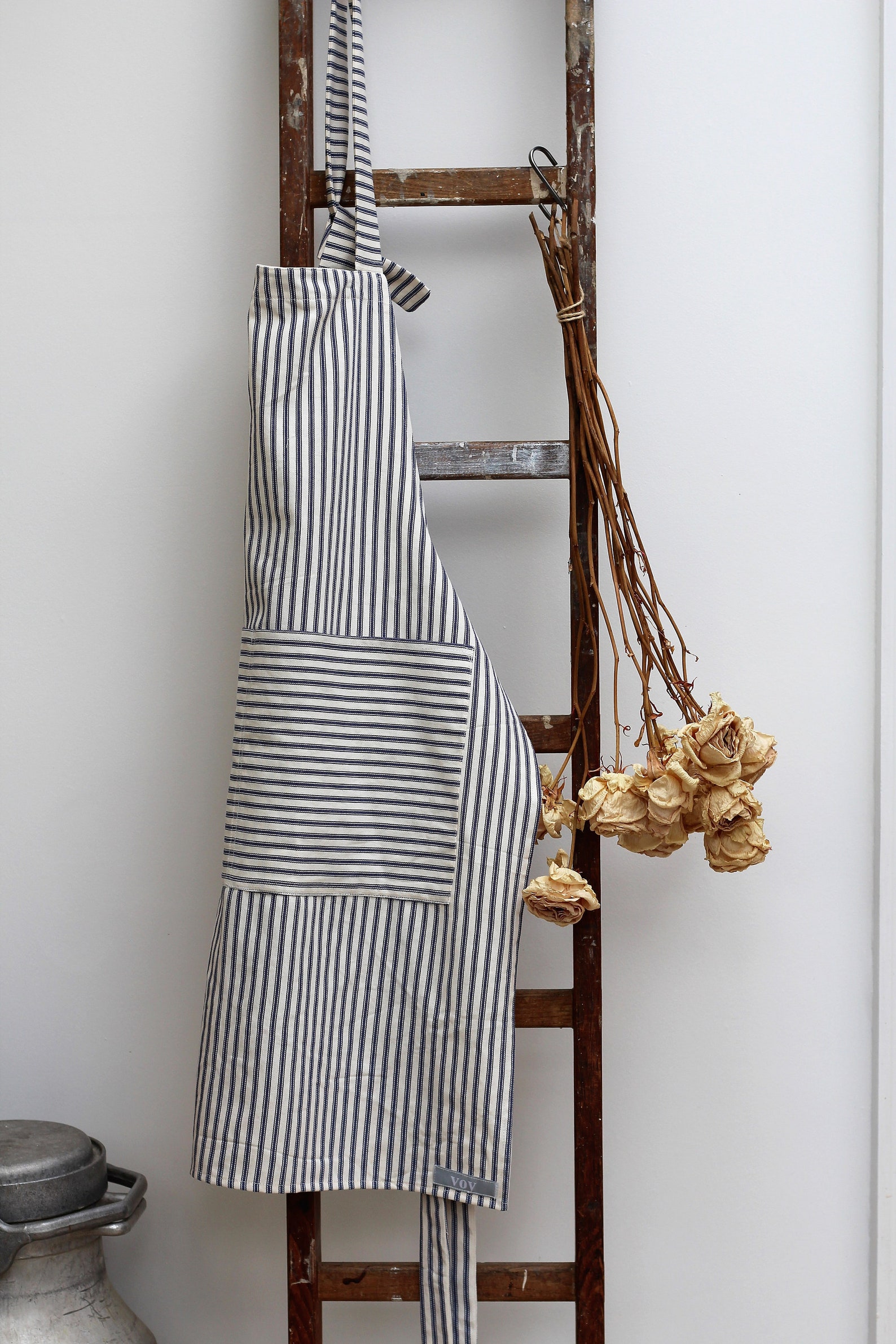 Handmade French Ticking Stripe Apron: Black/white Cotton Farmhouse ...