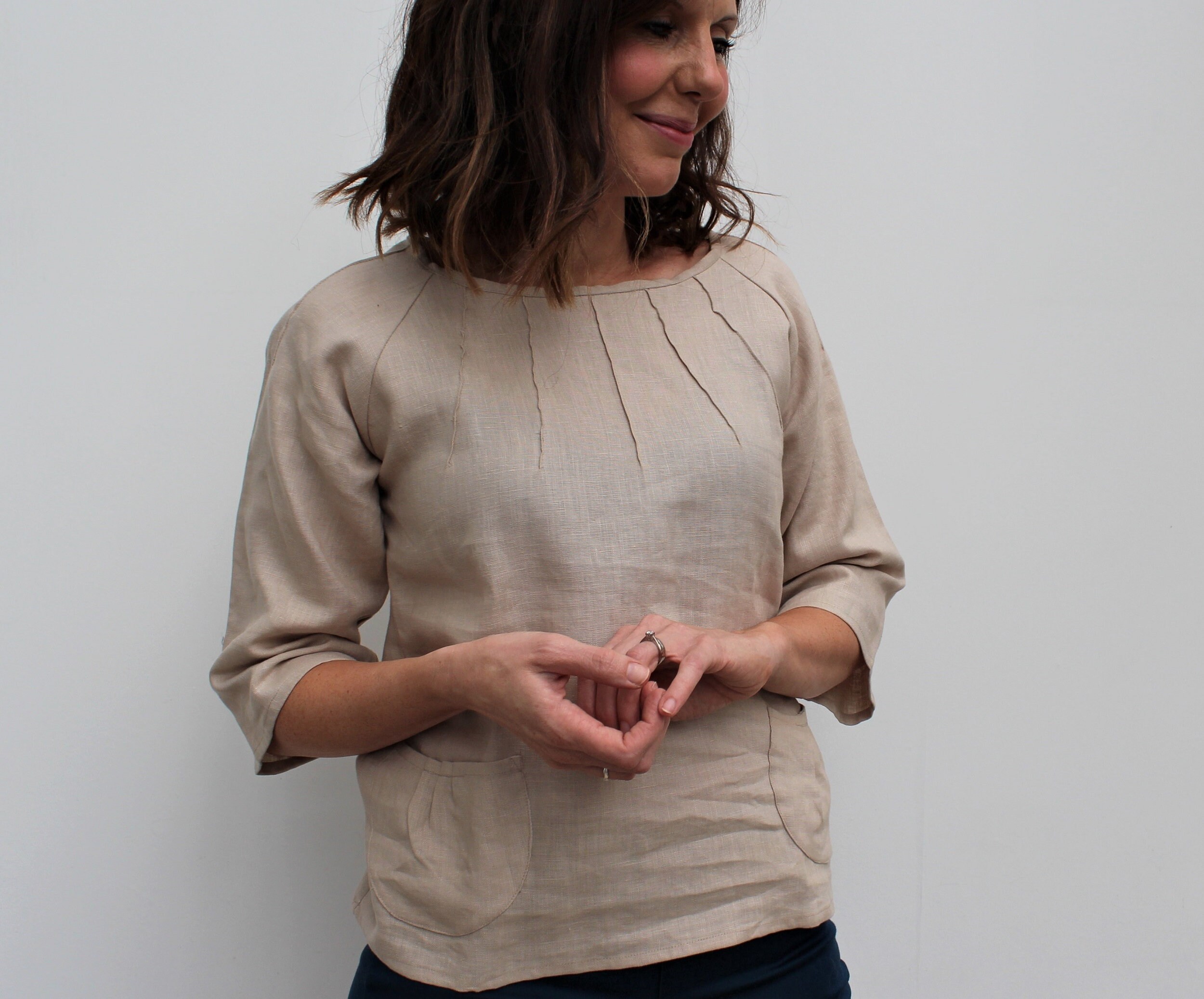 Linen Top, Pintuck Details, Pockets, Slightly Loose Cut - Etsy