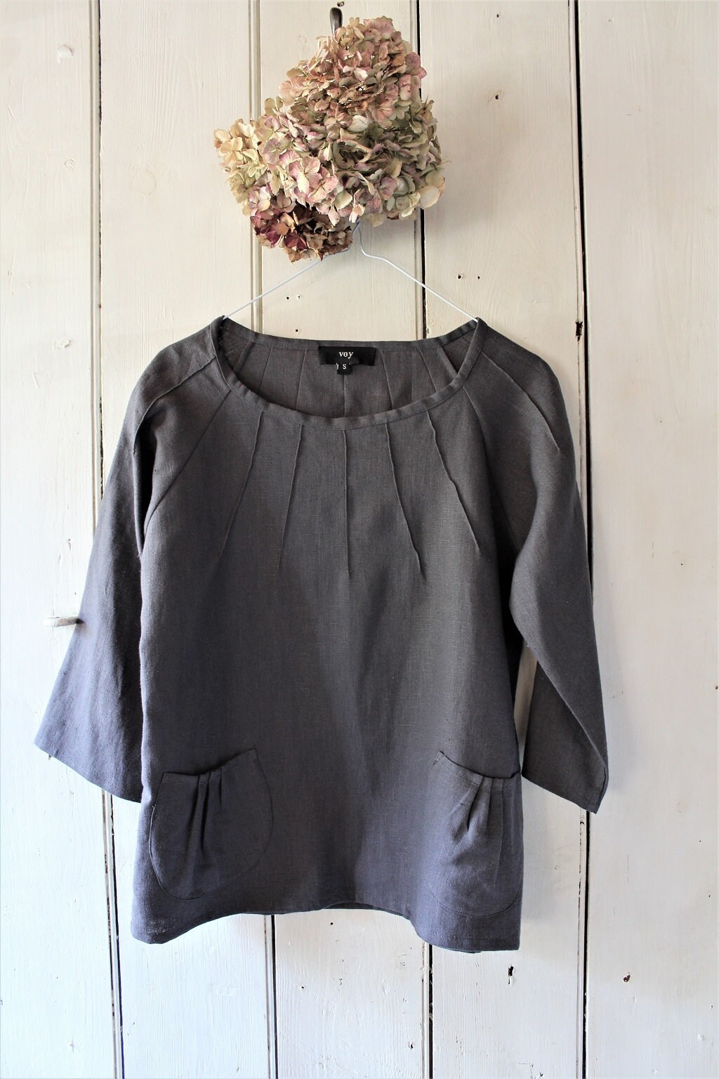 Linen Top, Pintuck Details, Pockets, Slightly Loose Cut - Etsy