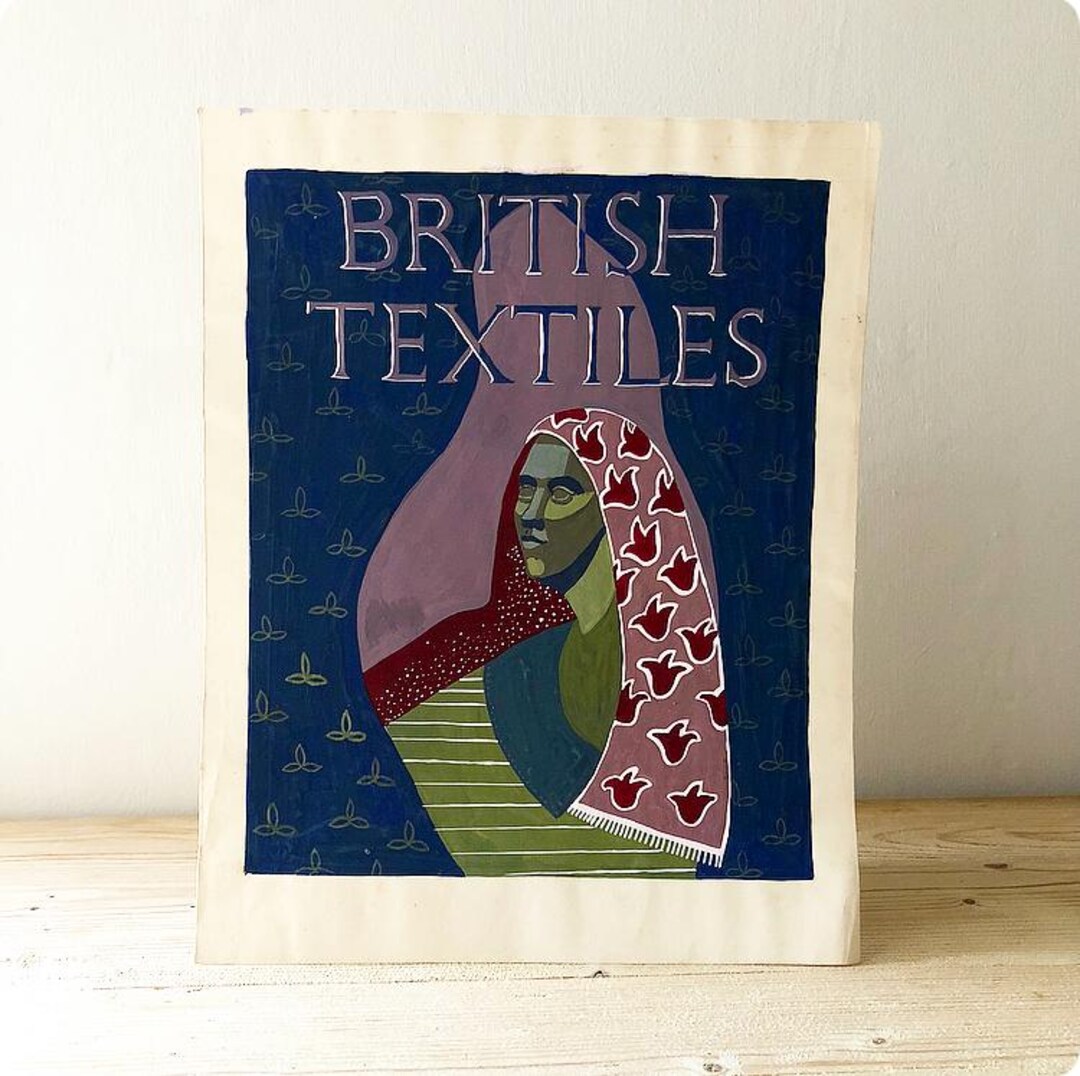 Vintage Original Painting Book Cover Design Poster of British Textiles ...