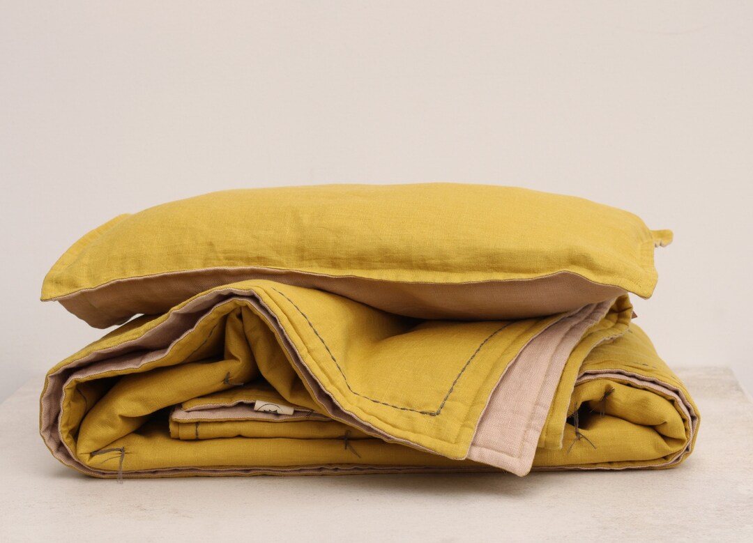 Linen Baby Quilt/reversible Dual-tone Baby Blanket With Pillow Case - Etsy