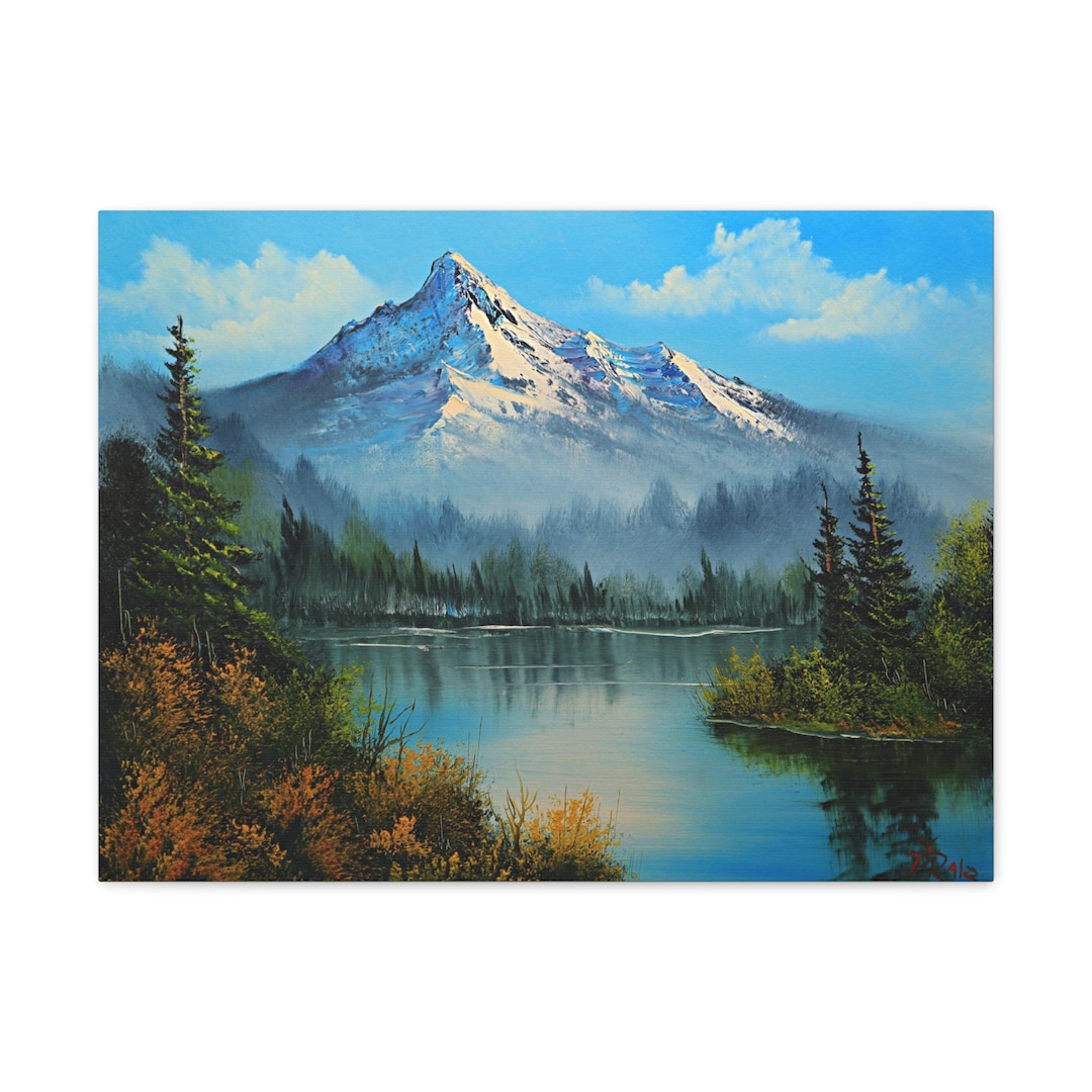 Summer Mountain - Inspired by Bob Ross, Original Oil Painting, Print ...
