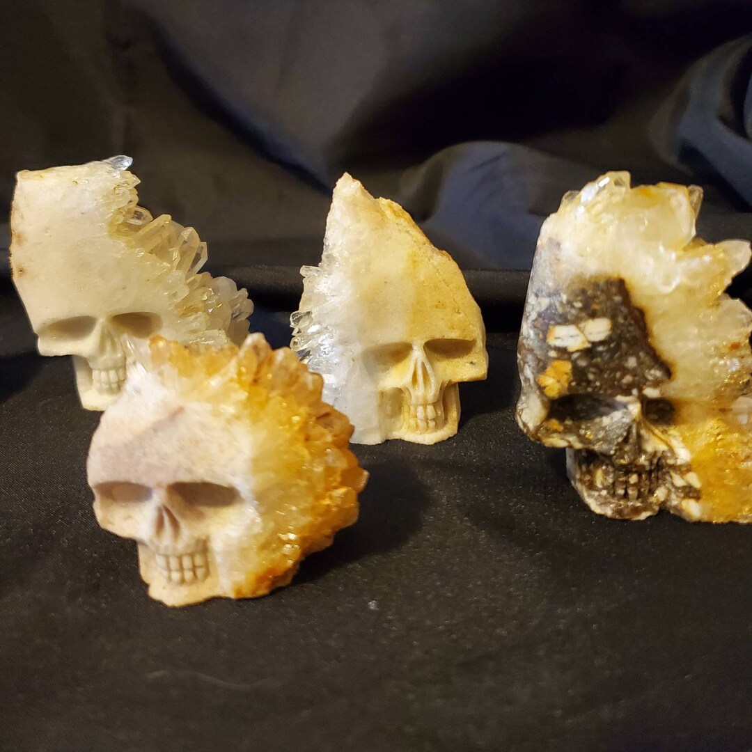 Crystal Cluster Carved Skull, Halloween, Skulls, Quartz Cluster, Carved ...