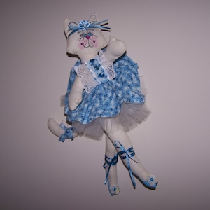 Wall Art Ballerina , Plush Ballerina , Cat Design , Handmade , Blue ...
