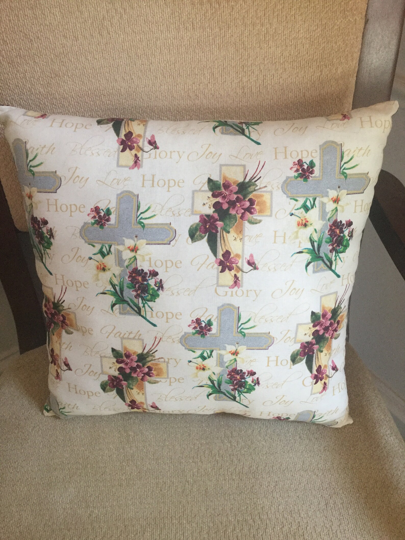 Handmade Cross Throw Pillow Religious Word-Printed Fabric | Etsy