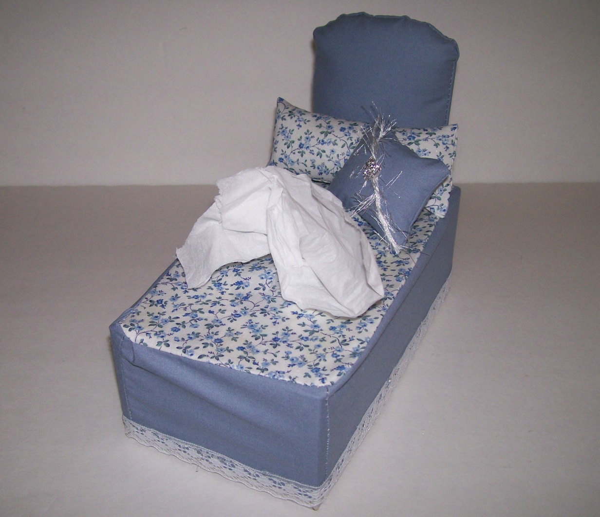 Bed Shaped Tissue Box Cover Two Mini Pillows Blue Floral - Etsy