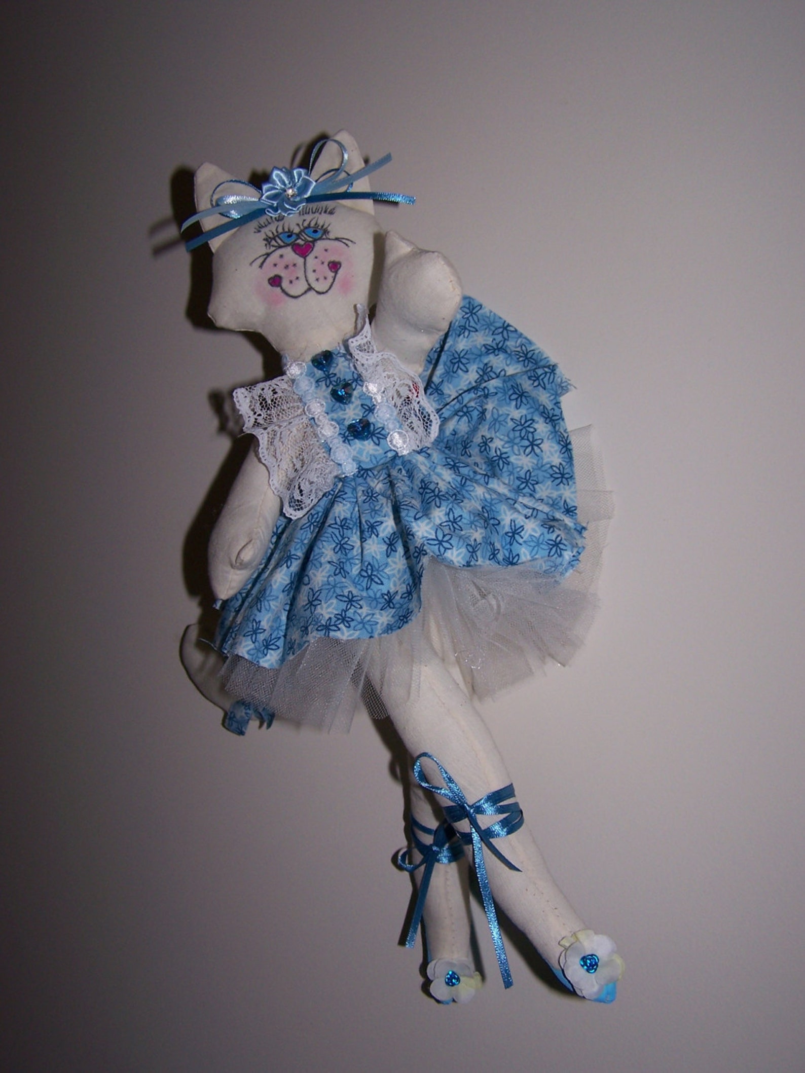 Wall Art Ballerina , Plush Ballerina , Cat Design , Handmade , Blue ...
