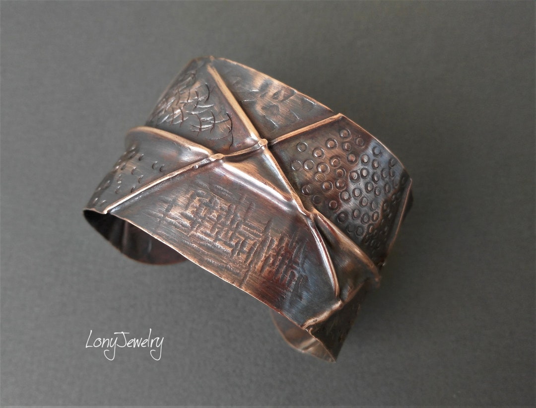 Cuff Bracelet Handmade Fold Formed Cuff Open Bangle Bracelet Hammered ...