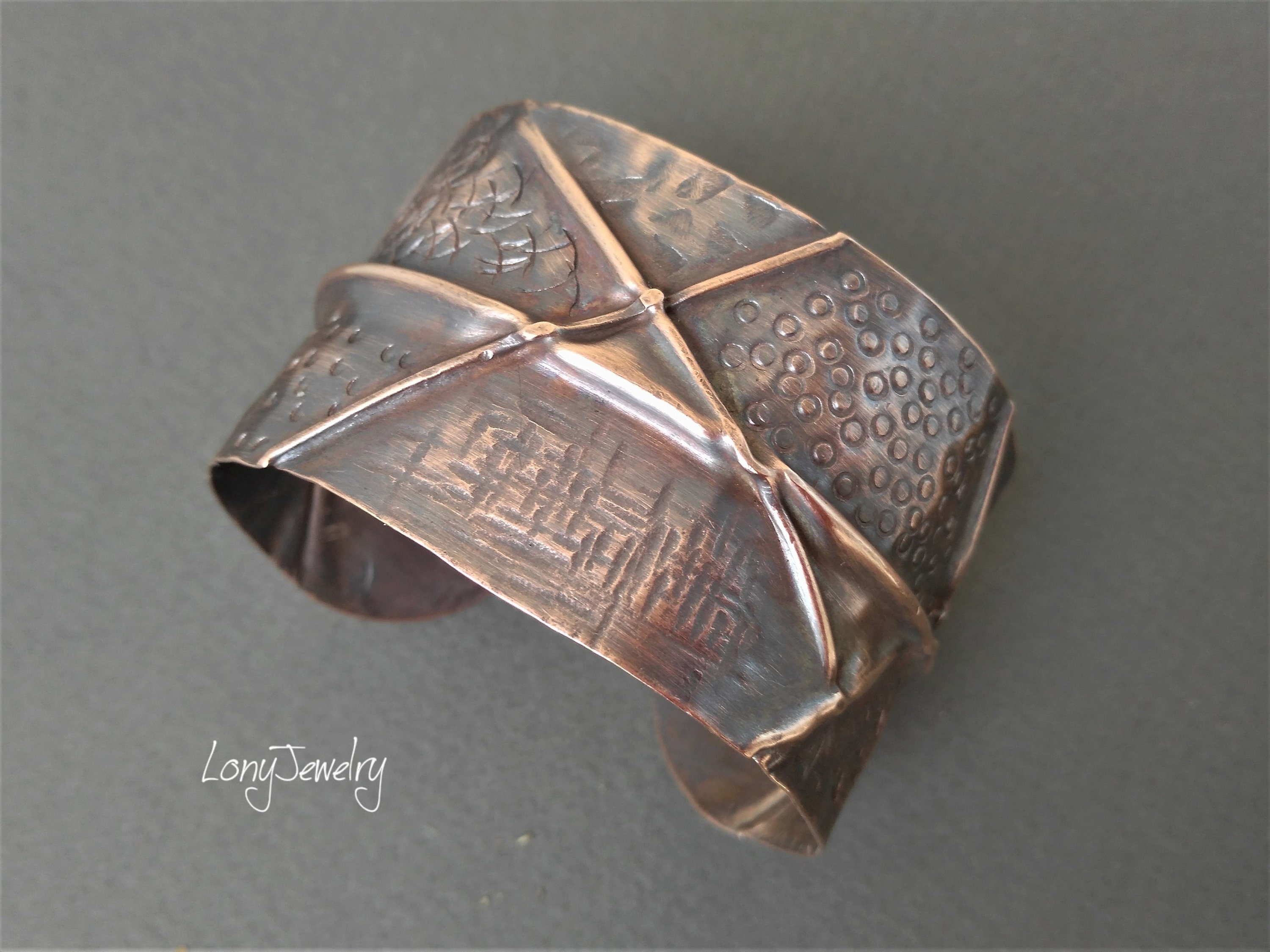 Cuff Bracelet Handmade Fold Formed Cuff Open Bangle Bracelet Hammered ...
