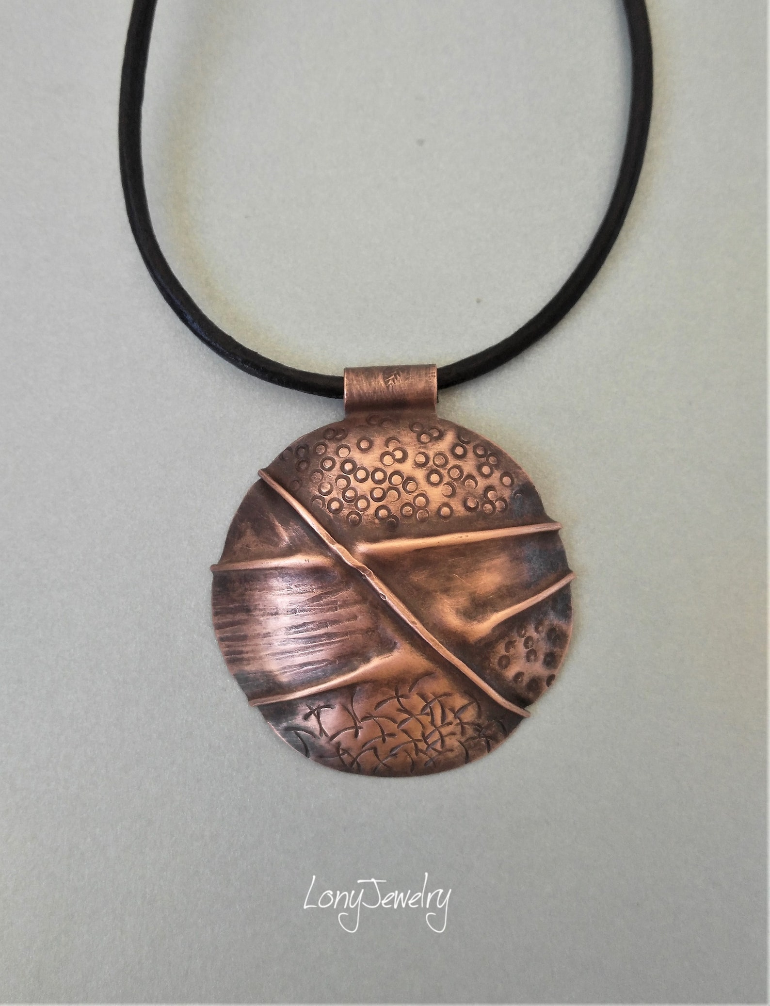 Copper Pendant Necklace Fold Formed Pendant Circle Pendant - Etsy
