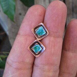 Square stud earrings Copper enamel studs Copper square | Etsy