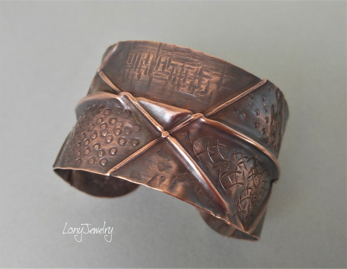 Cuff Bracelet Handmade Fold Formed Cuff Open Bangle Bracelet Hammered ...
