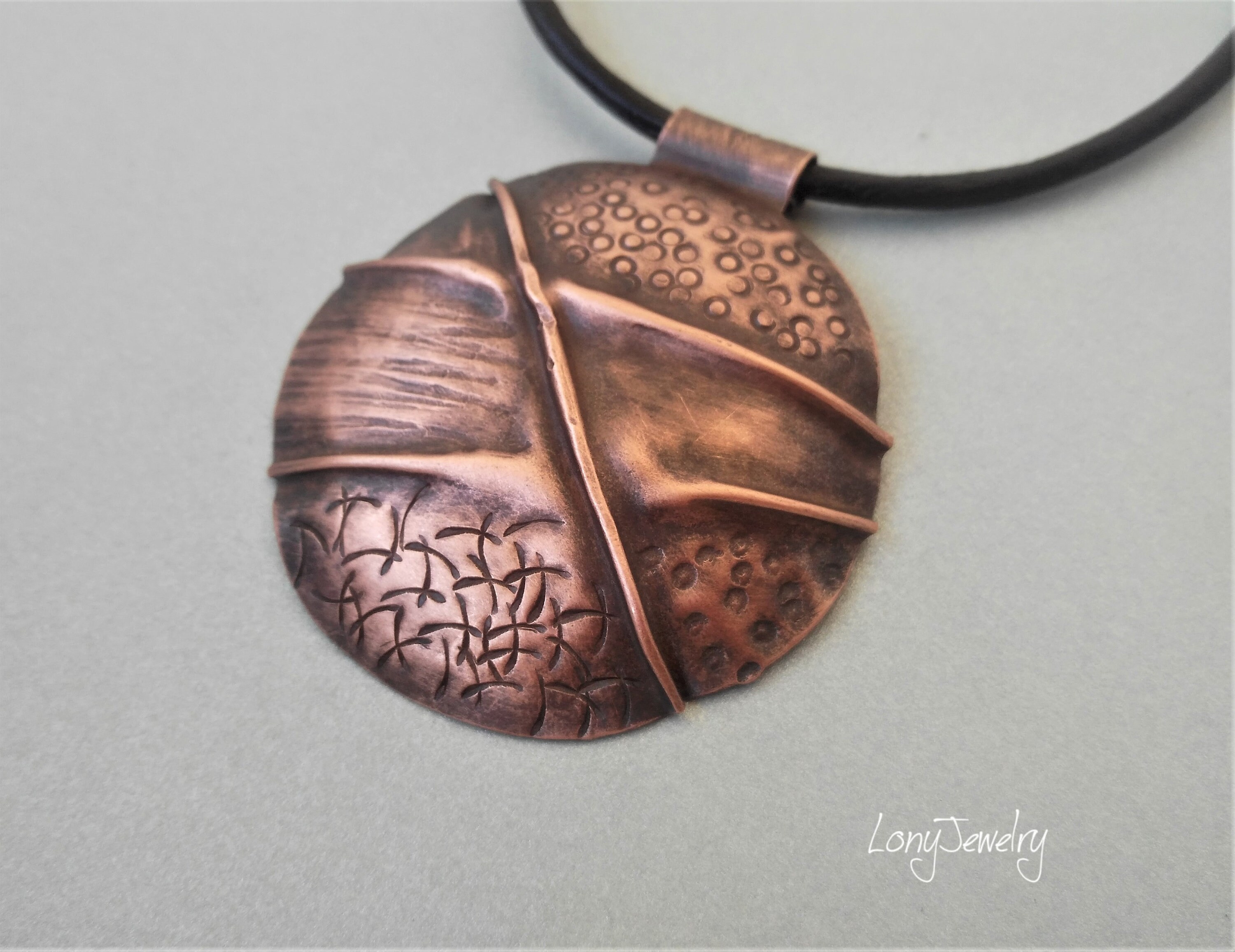 Copper Pendant Necklace Fold Formed Pendant Circle Pendant Domed ...