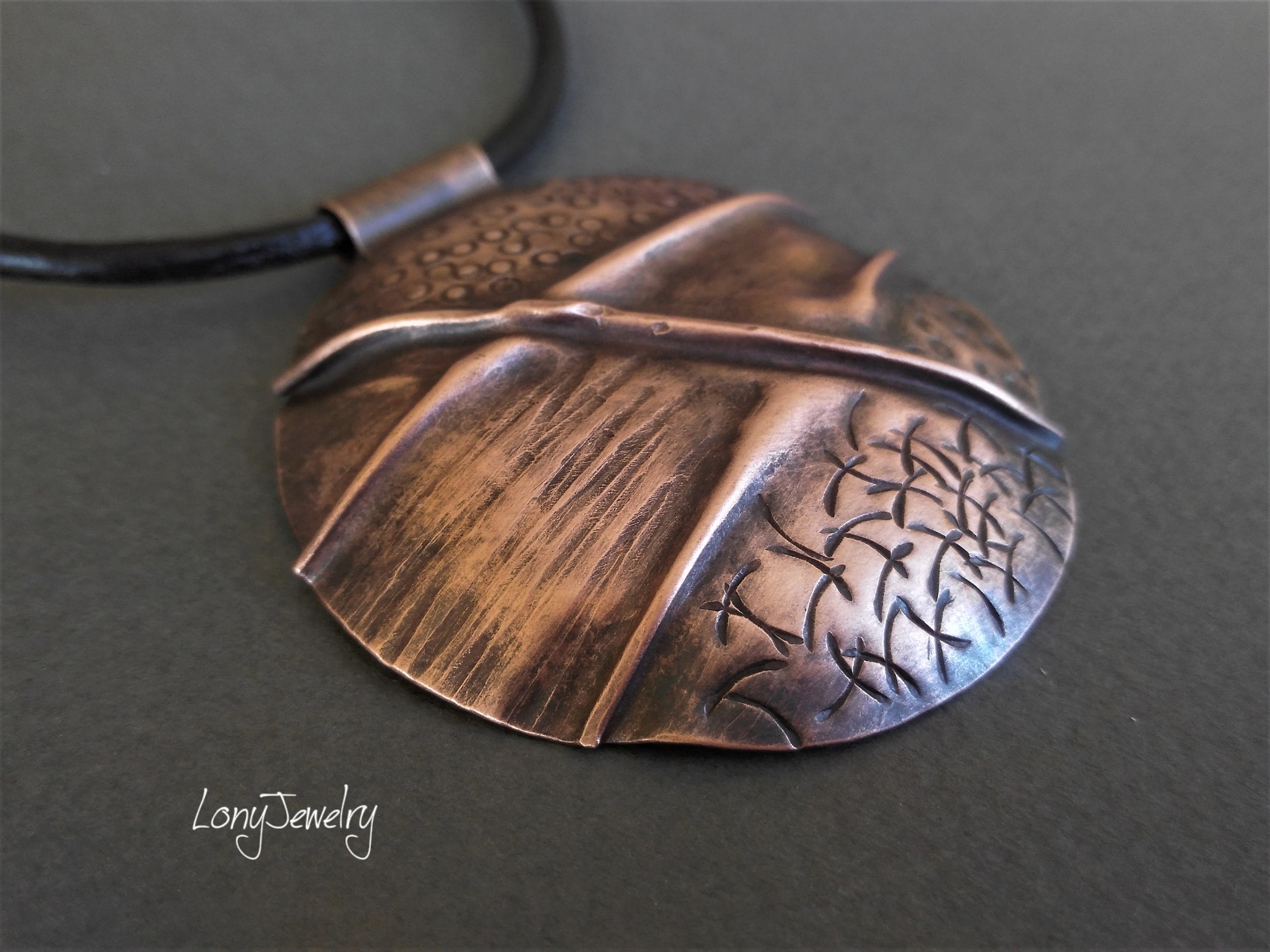 Copper Pendant Necklace Fold Formed Pendant Circle Pendant Domed ...