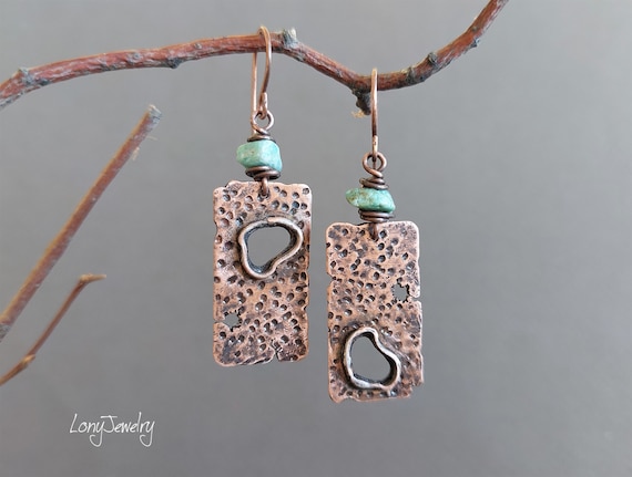 Rustic Copper Earrings Turquoise Earrings Artisan Earrings - Etsy