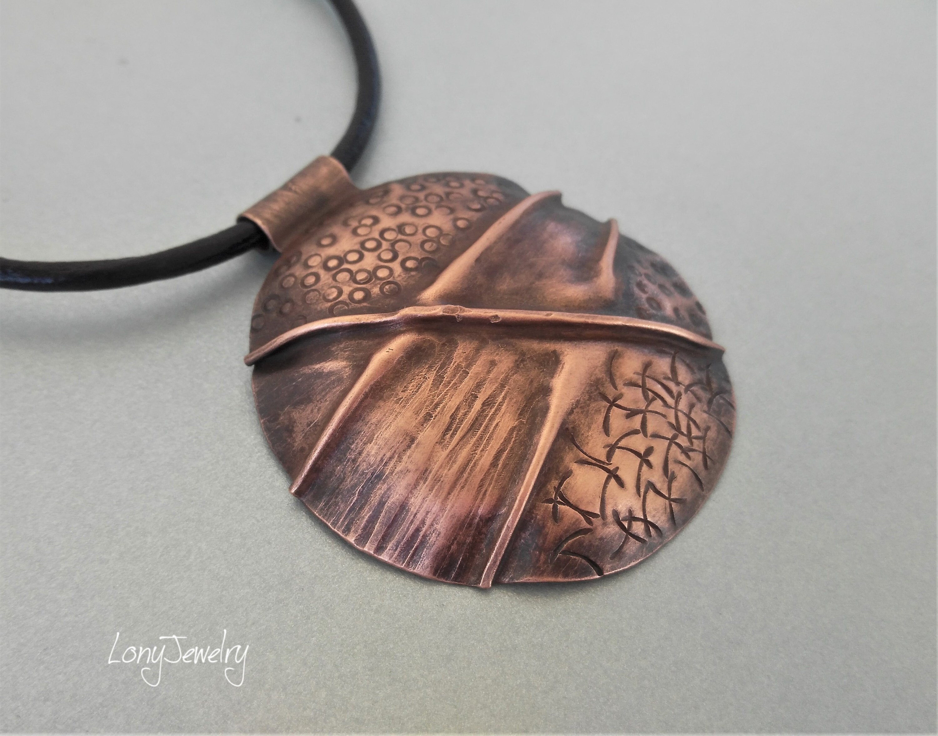Copper Pendant Necklace Fold Formed Pendant Circle Pendant Domed ...