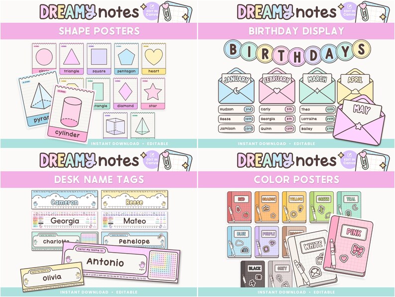 Editable Classroom Dreamy Notes GROWING Printable Bundle, Canva ...