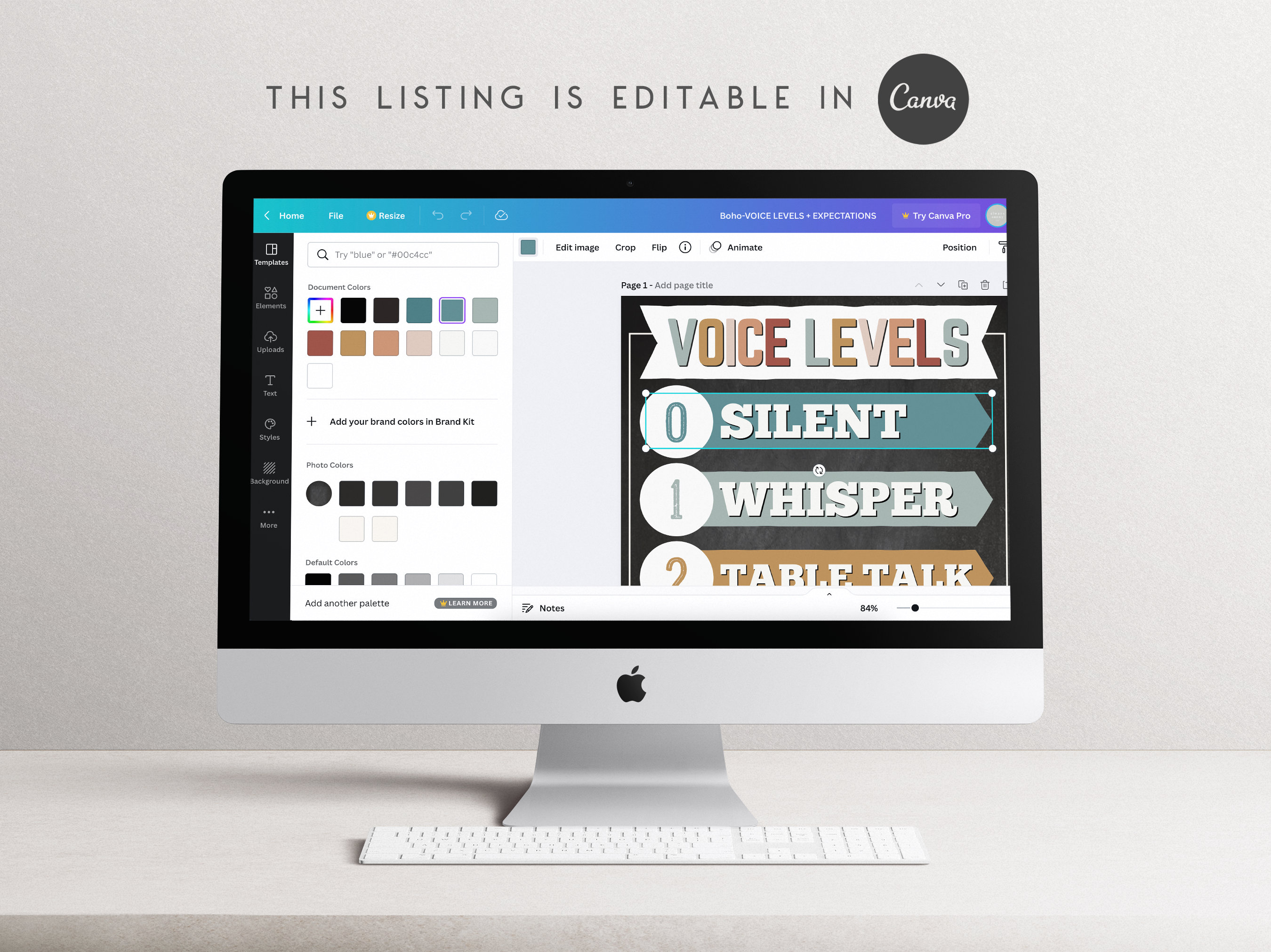 Voice Level Chart Classroom Printable Poster Editable in - Etsy