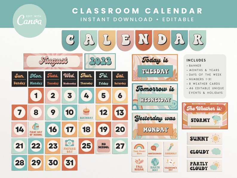Classroom Calendar Display and Weather Station Editable - Etsy