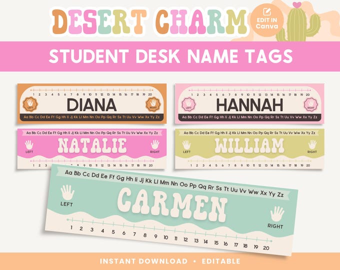 Printable Classroom Desk Plates, Student Name Tags, Editable Canva ...