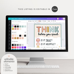 Editable Think Classroom Printable Posters, Think Before You Speak ...
