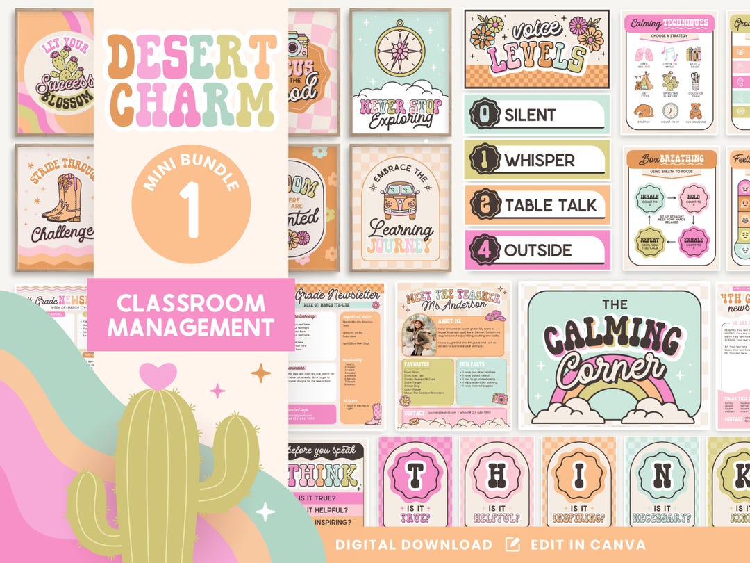 Editable Classroom Management Printable Bundle, Bright Desert Growth ...