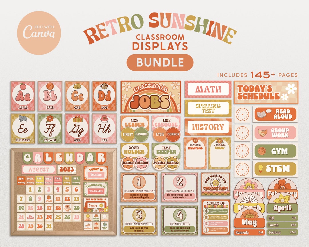 Editable Retro Classroom Decor Bright Printable Teacher - Etsy