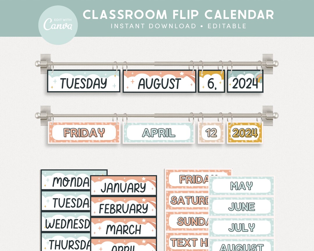 Classroom Flip Calendar Display, Pastel Rainbow Classroom Decor ...