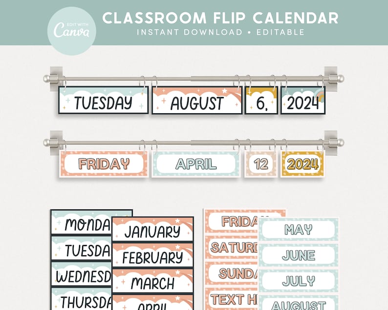 Classroom Flip Calendar Display, Pastel Rainbow Classroom Decor ...