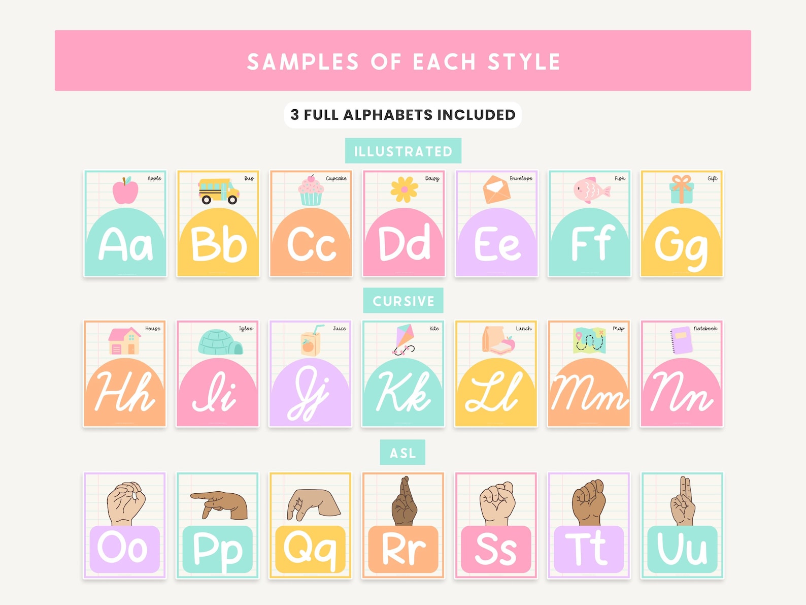 Alphabet Classroom Editable Posters, ASL Letter Templates, Cute Rainbow ...
