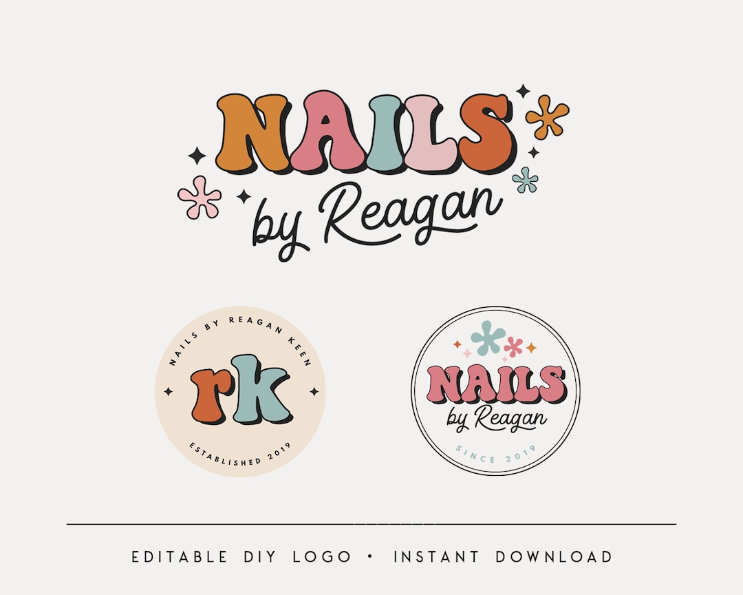Editable Logo Designs, DIY Retro Boho Logo, Cute Nails Logo, Beauty ...