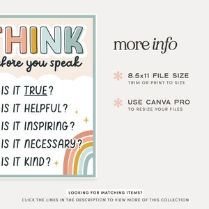 Editable Think Classroom Printable Posters, Think Before You Speak ...