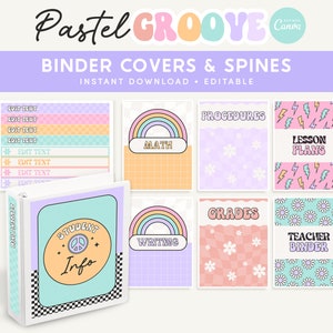 Classroom Binder Covers and Spines, Editable Groovy Retro Teacher ...