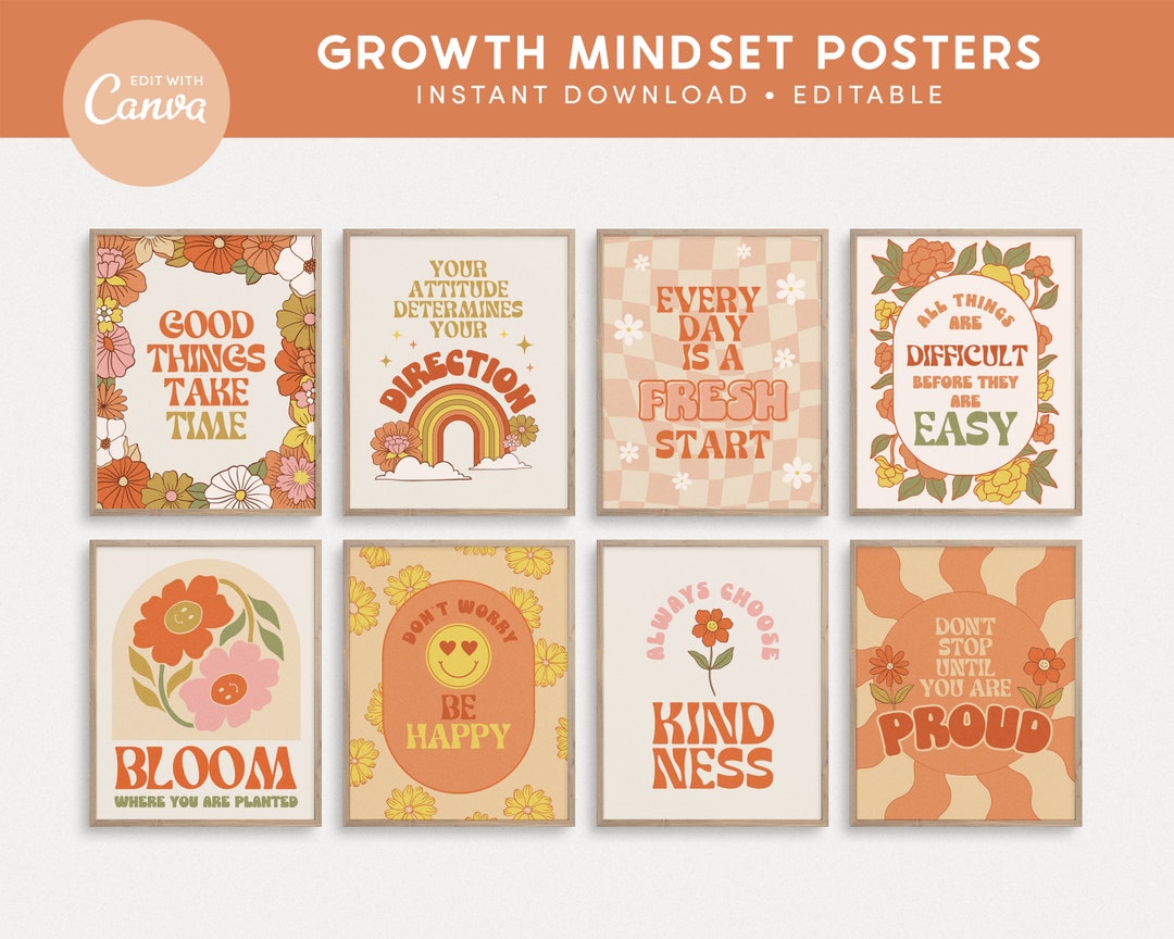 Growth Mindset Editable Classroom Printable Posters Retro - Etsy