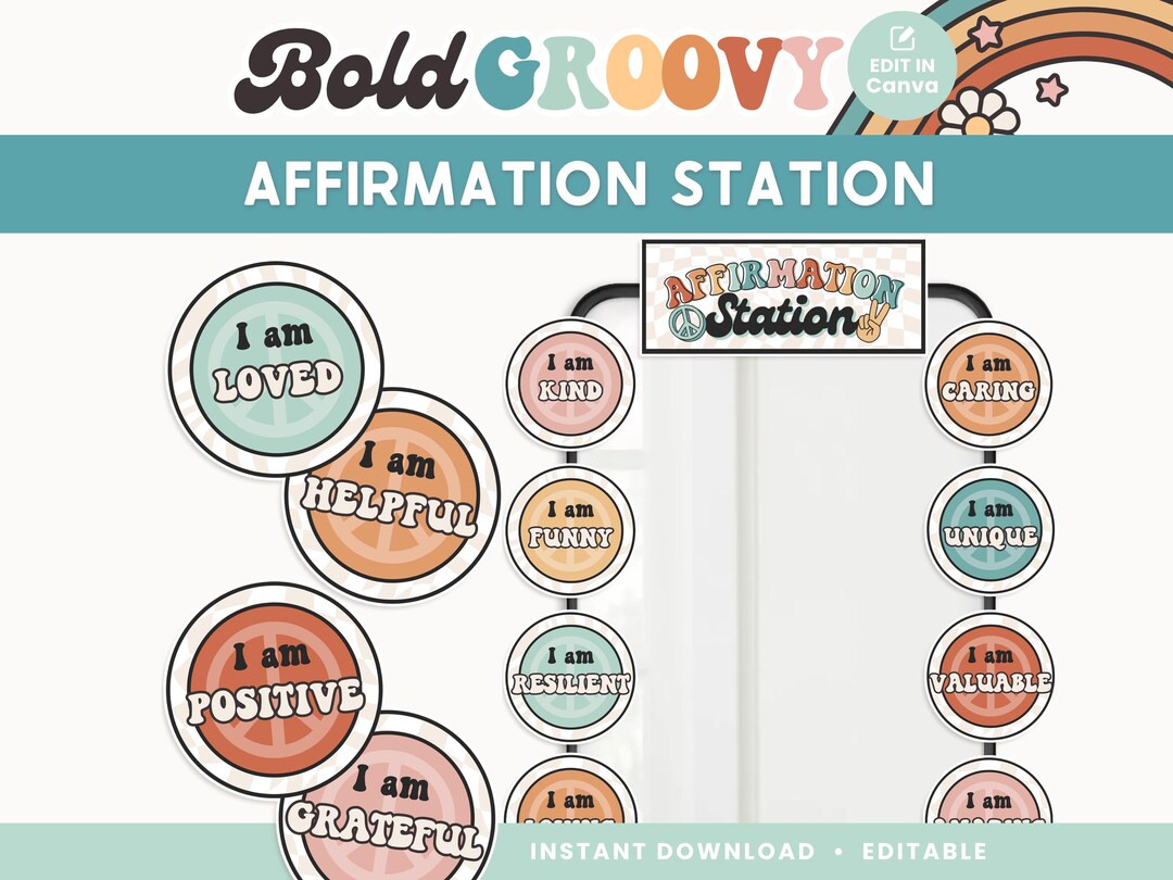 Classroom Affirmation Station Display, Groovy Retro Classroom Decor ...