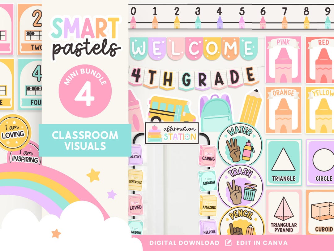 Editable Classroom Visuals Printable Bundle, Bright Pastel Hand Signals ...