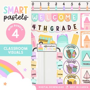 Editable Classroom Visuals Printable Bundle, Bright Pastel Hand Signals ...