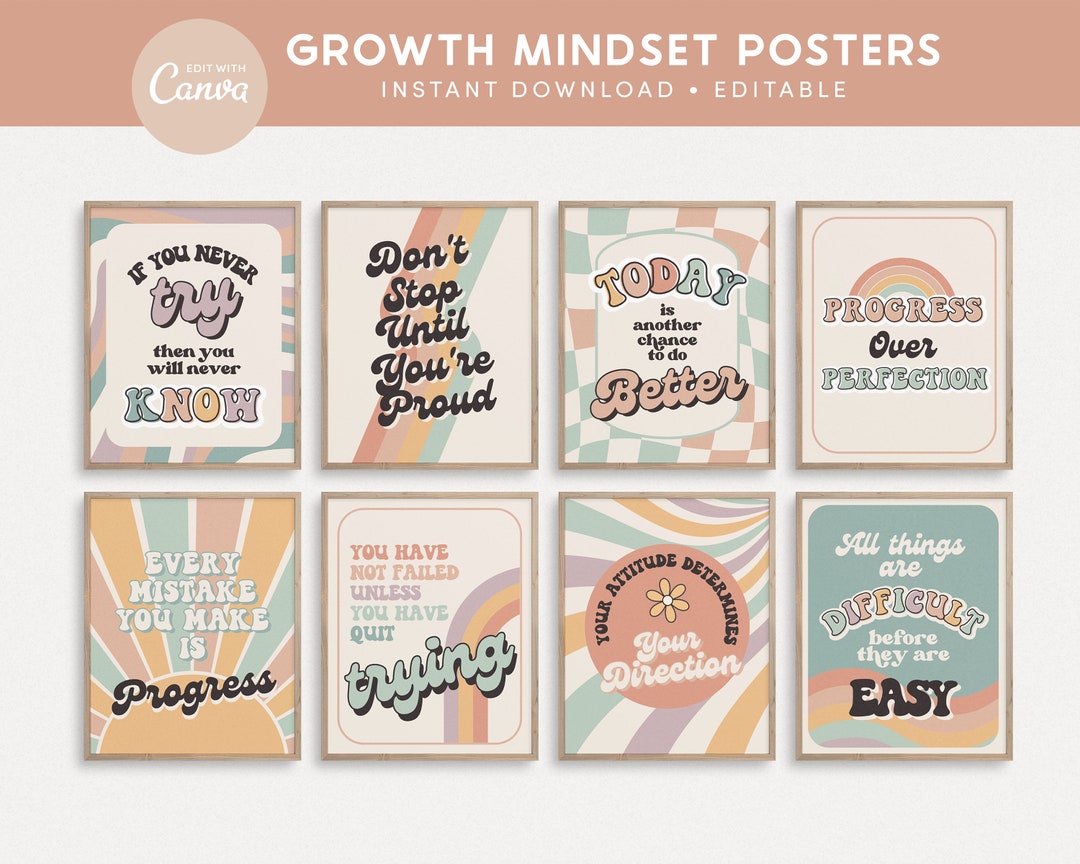 Growth Mindset Editable Classroom Printable Posters Groovy - Etsy